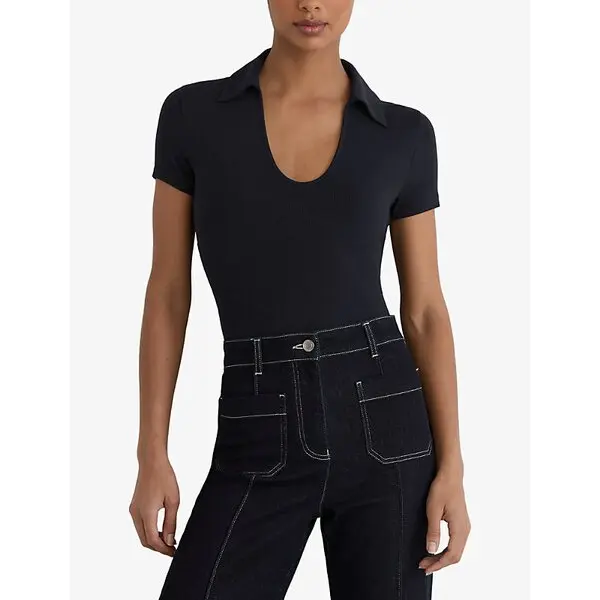 REISS Daria Scoop-neck Stretch-jersey Polo