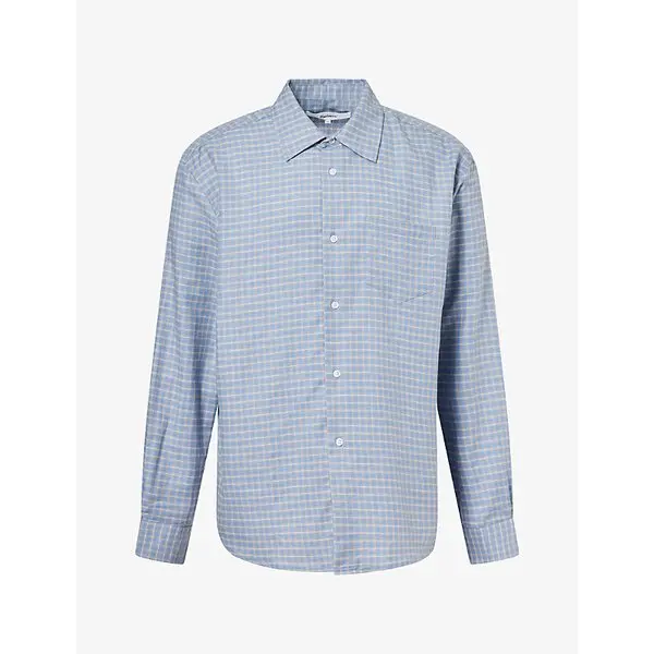 PALMES Serve Check-print Cotton And Cashmere-blend Shirt - Blue Check