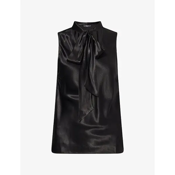 Rails Poppy Neck-tie Satin Blouse Top - Black