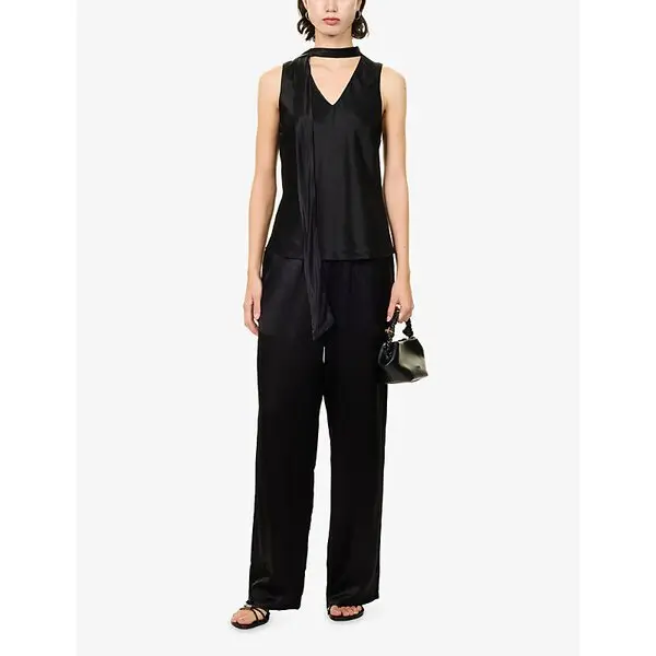 Rails Poppy Neck-tie Satin Blouse Top