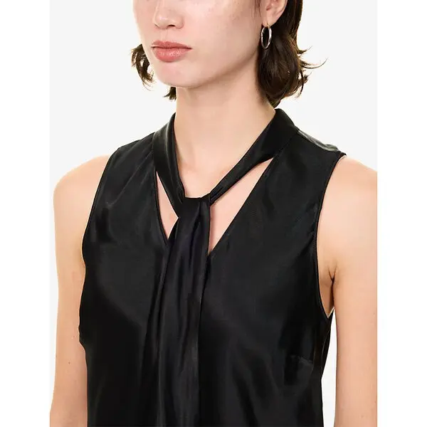 Rails Poppy Neck-tie Satin Blouse Top