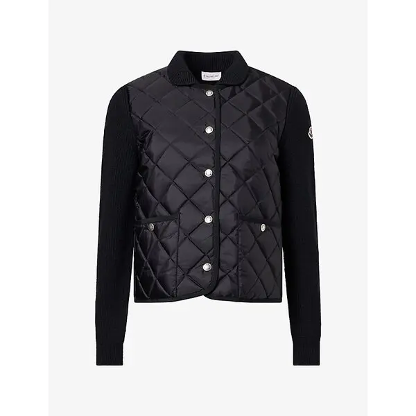 Moncler Peter-pan Collar Logo-patch Wool Cardigan - Black