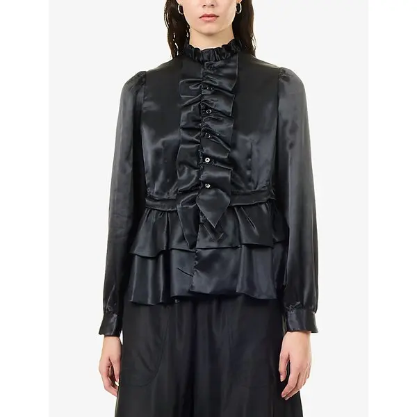 Noir Kei Ninomiya Ruffled Peplum Satin Shirt