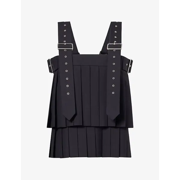 Noir Kei Ninomiya Pleated Open-side Wool-blend Top - Black