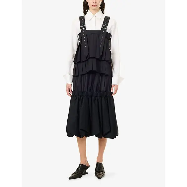 Noir Kei Ninomiya Pleated Open-side Wool-blend Top