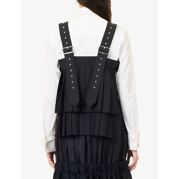 Noir Kei Ninomiya Pleated Open-side Wool-blend Top