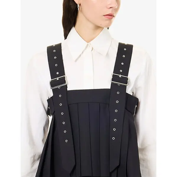Noir Kei Ninomiya Pleated Open-side Wool-blend Top