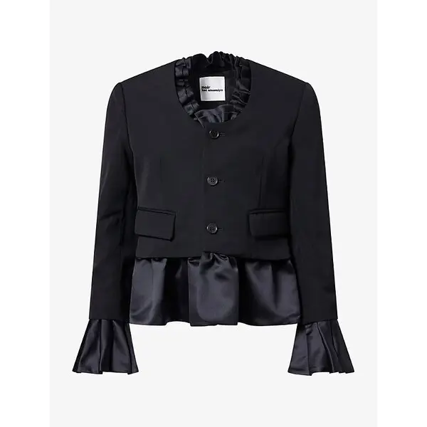 Noir Kei Ninomiya Ruffle-collar Pleated Wool Jacket - Black