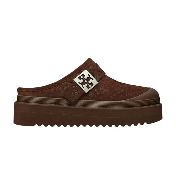 Tory Burch Wmns Mellow Shearling Platform Mule 'dark Cocoa Tmono - Silver