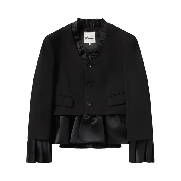 COMME DES GARÇONS NOIR Ruffle-neck Peplum Button-up Jacket - Black