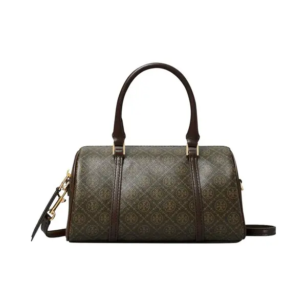 Tory Burch T Monogram Coated Canvas Mini Barrel Bag 'french Press - Green