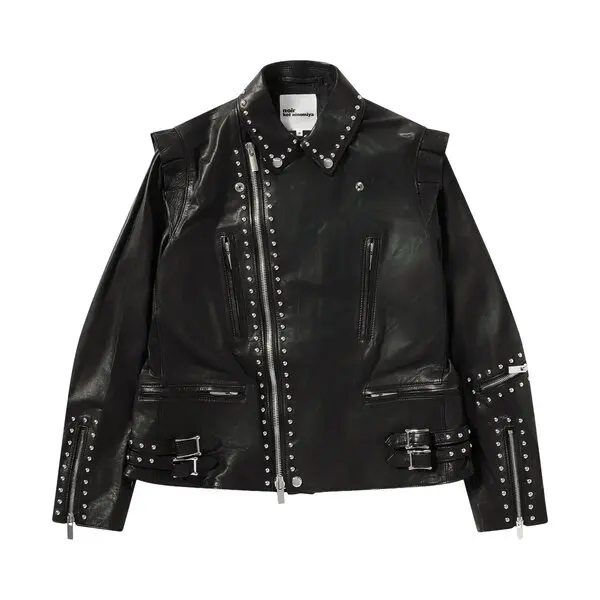 COMME DES GARÇONS NOIR Studded Faux-leather Biker Jacket - Black