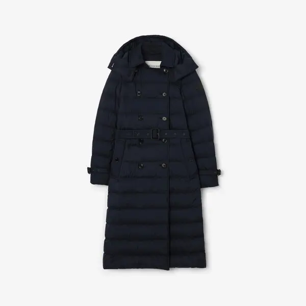 Burberry Long Nylon Audley Puffer Coat - Navy
