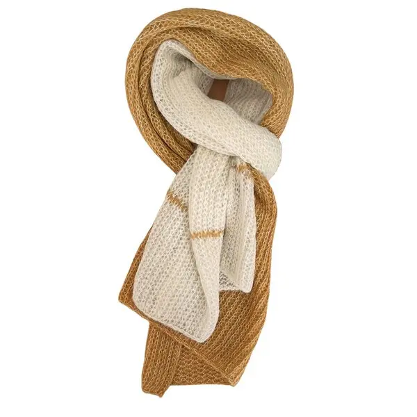 HERITAGEMODA Gold / Brown / White Golden Brown And White Handmade Soft Alpaca Scarf - Gold/brown/white