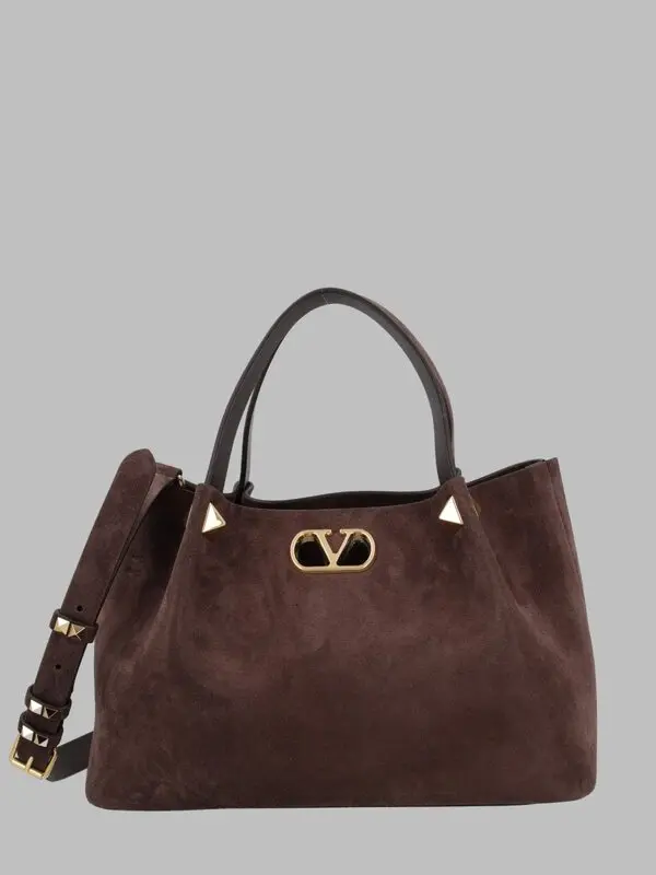 Valentino Garavani Small Suede Shopping Handbag - Brown