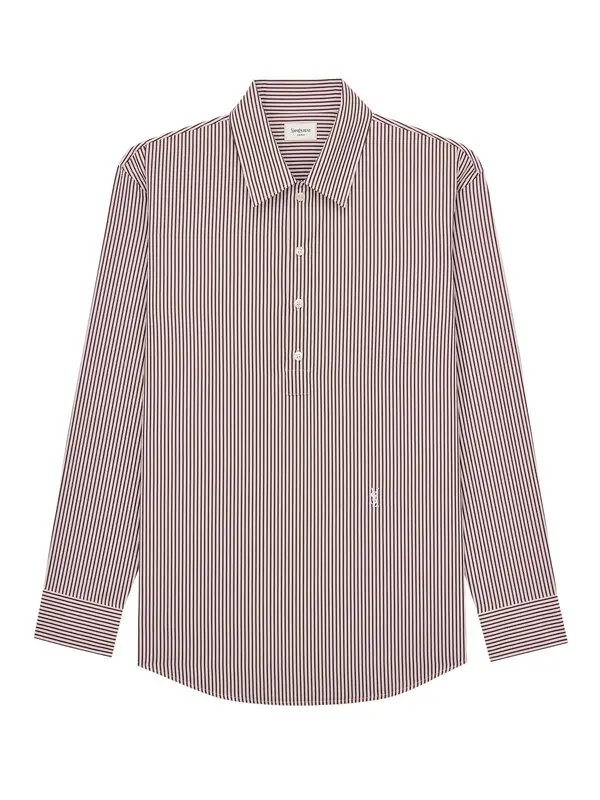 Saint Laurent Cotton Pointed-collar Shirt With Half-button Placket And Angled Cuffs - Marrone