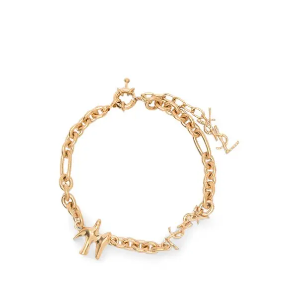 Saint Laurent Fine Chain Bracelet With Cassandra Link And Dove Charm - Oro