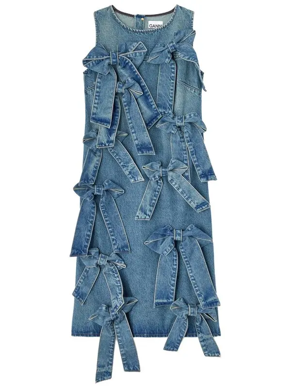 GANNI Sleeveless Denim Dress With Bow Embellishments