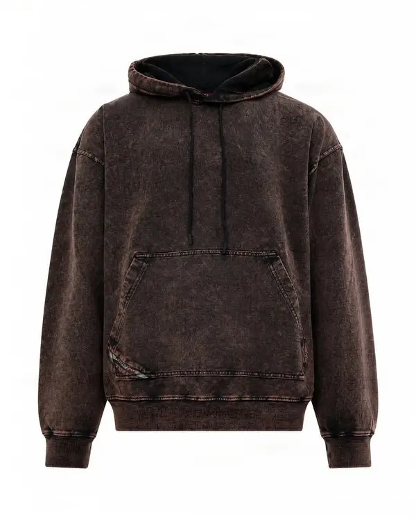 DIESEL® Washed Cotton Pullover Hoodie - Brown