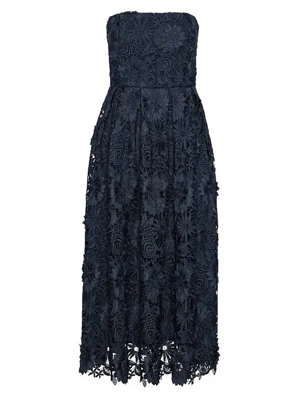 ROTATE BY BIRGER CHRISTENSEN Strapless Lace Midi Dress