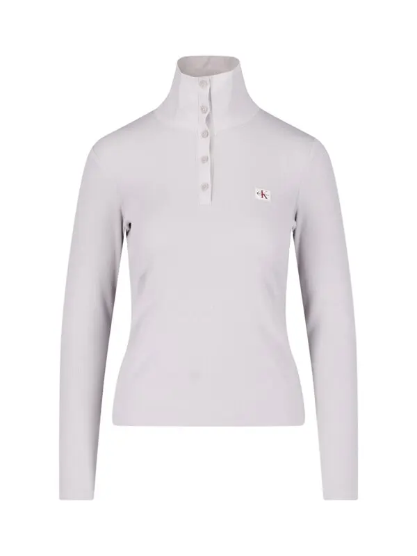 Calvin Klein Ribbed Mock Neck Henley Top - Grey