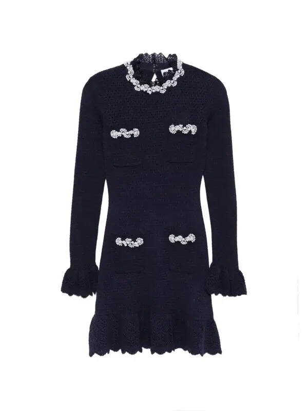 SELF-PORTRAIT Embellished Trim Mini Dress With Pockets