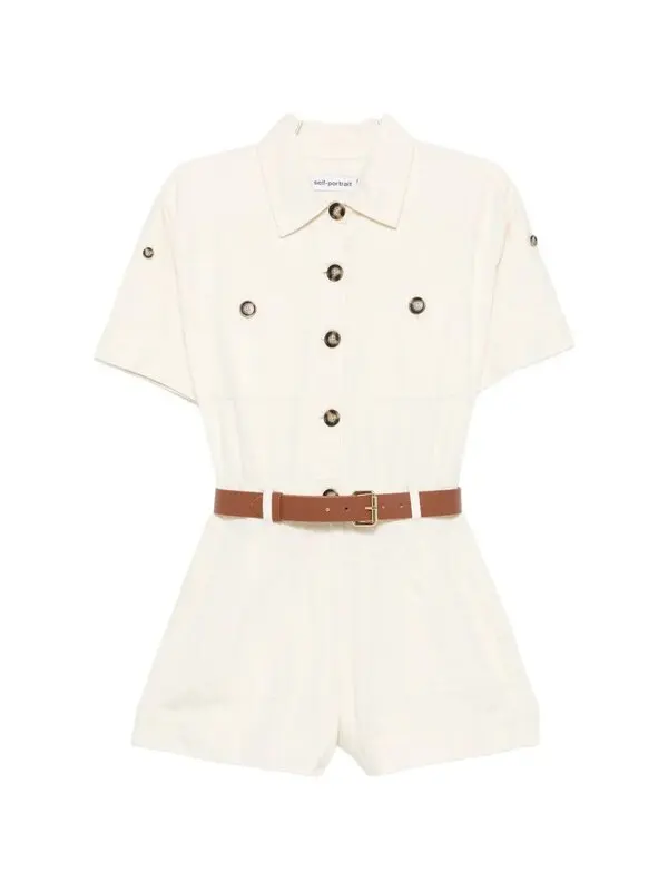 SELF-PORTRAIT Button-front Down Dress With Removable Belt - Bianco