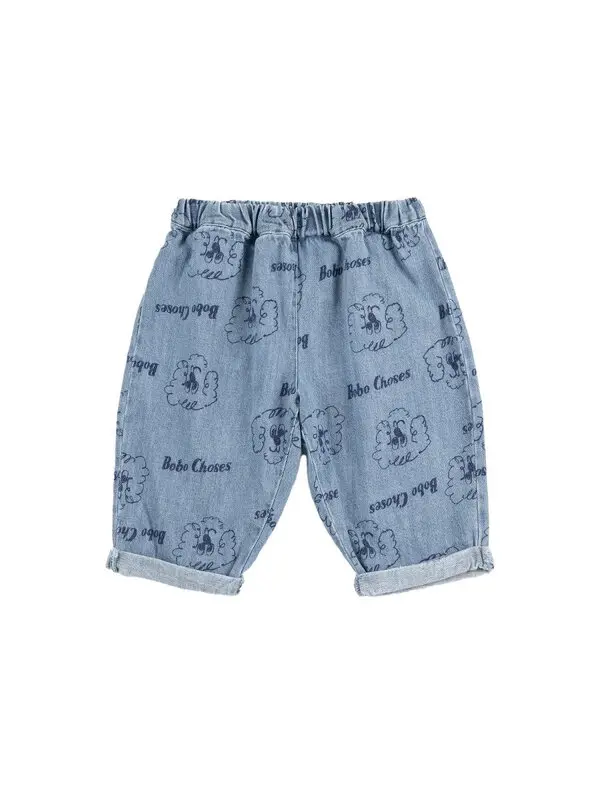 BOBO CHOSES Mini Pickles The Dog All-over Denim Pants - Blue