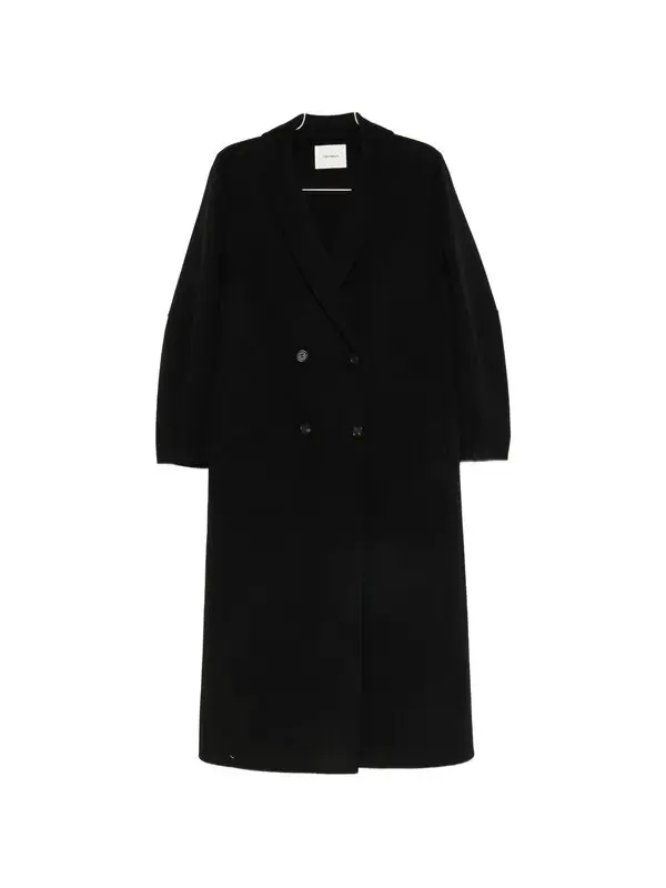 LISA YANG Double-breasted Wool-cashmere Scarf-collar Coat With Welt Pockets - Nero