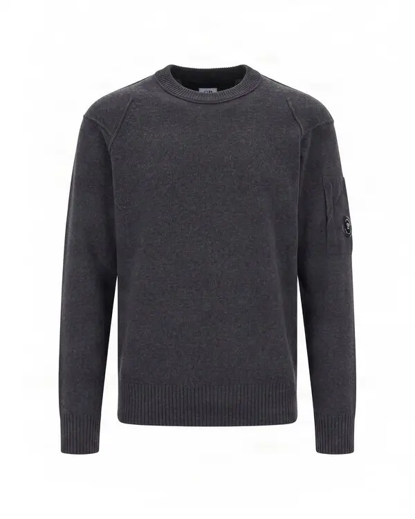 C.P. COMPANY Wool Blend Crewneck Sweater With Sleeve Pocket - Dark Shadow