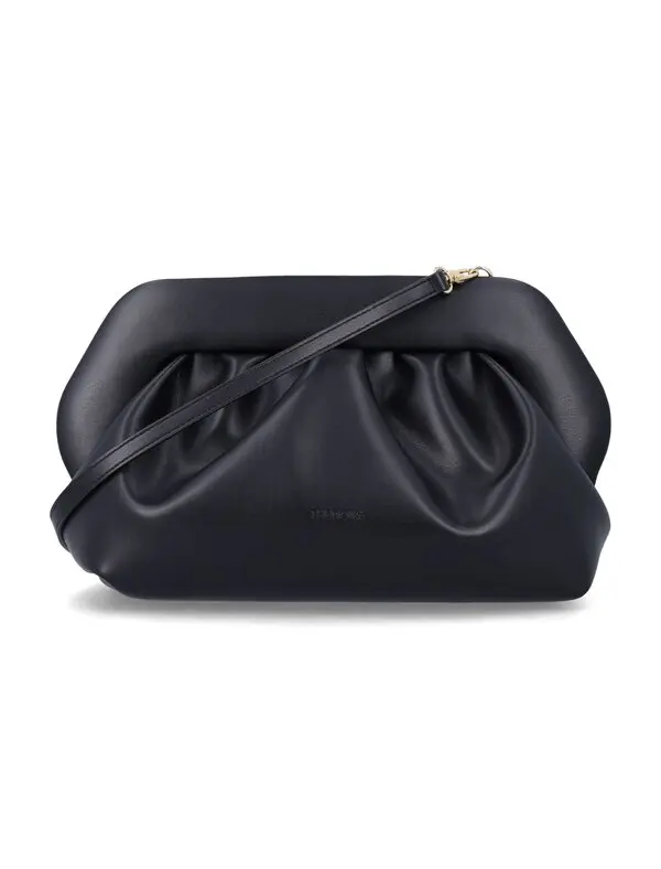 THE MOIRÈ Ruched Clutch Bag With Crossbody Strap - Nero
