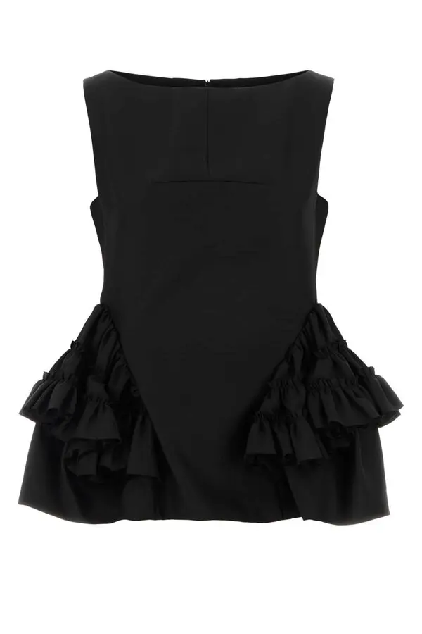 Dries Van Noten Wool Blend Casey Top With Ruffle Detail