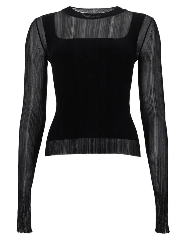 Sportmax Fitted Sheer Ribbed Long Sleeve Top - Black