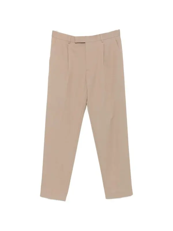 Zegna Regular 19 Cm Hem Pleated Cotton-wool Trouser With Zip & Button Closure - Beige