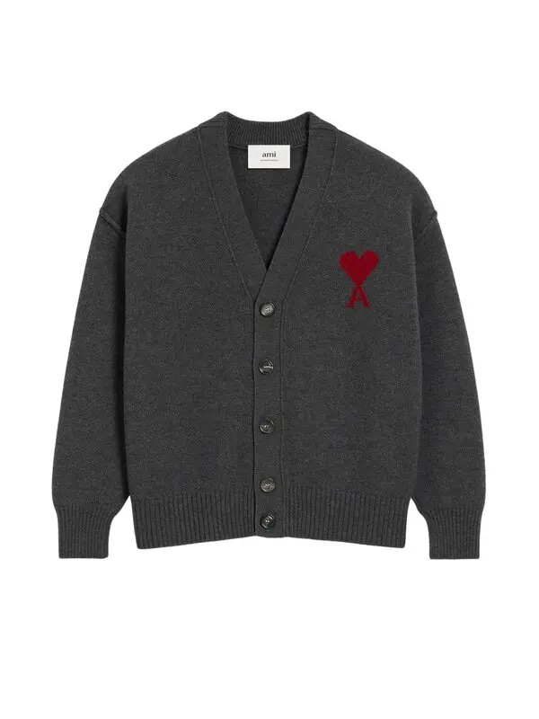 AMI Paris Classic V-neck Cardigan With Intarsia Design For - Grey