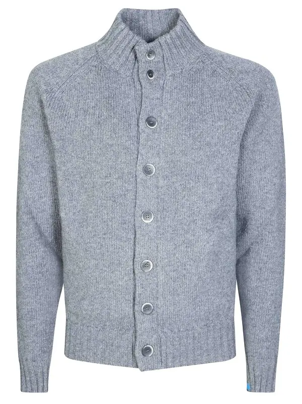 Altea Textured Knit Jacket Sweater With Button Detail - Blu