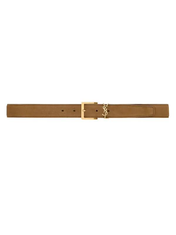 Saint Laurent Cassandre Belt With Square Buckle And Loop, 3 Cm - Marrone