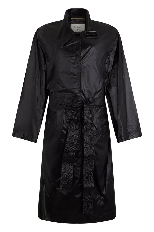 Saint Laurent Long Button-front Trench Coat With Belt - Black