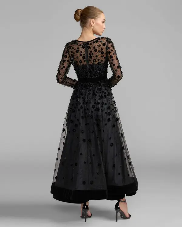 Mac Duggal Velvet Floral Appliqu Maxi Dress
