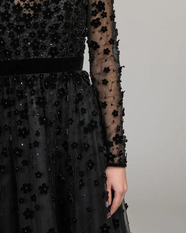 Mac Duggal Velvet Floral Appliqu Maxi Dress
