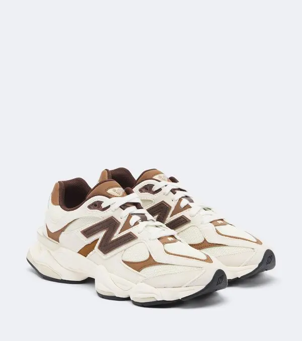 NEW BALANCE 9060 Suede-trimmed Mesh Sneakers - White