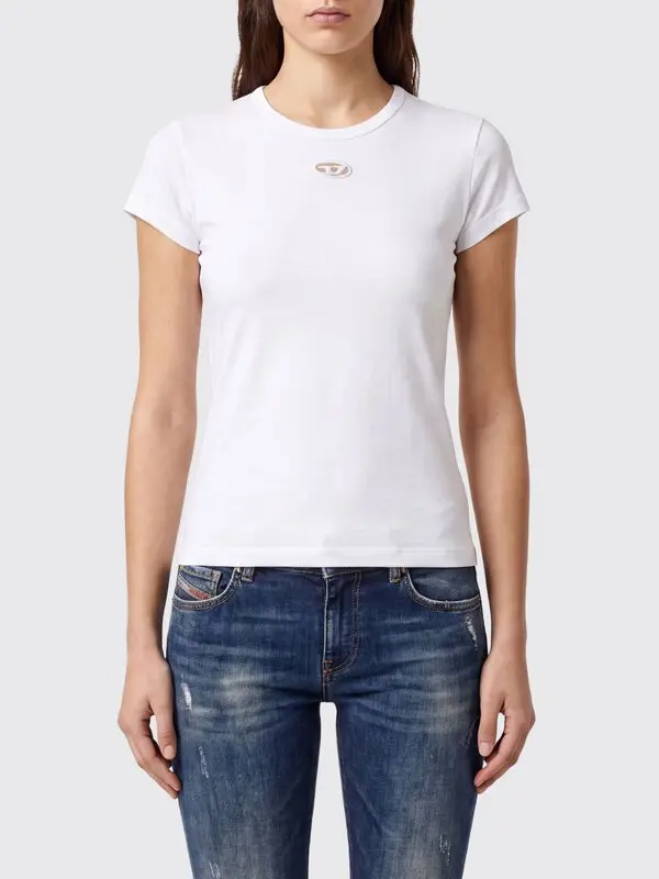DIESEL® Slim Fit Cotton T-shirt With Oval D Logo - White