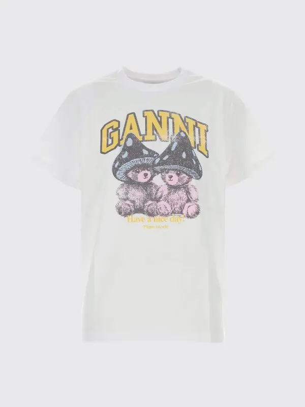 GANNI Teddy Bear & Logo Print Organic Cotton T-shirt - White