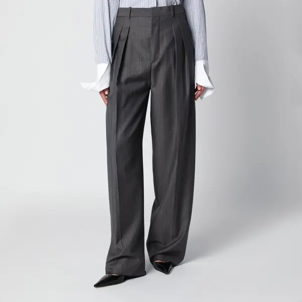 Bottega Veneta Mélange Pinstripe Trousers In Mohair Wool - Grey
