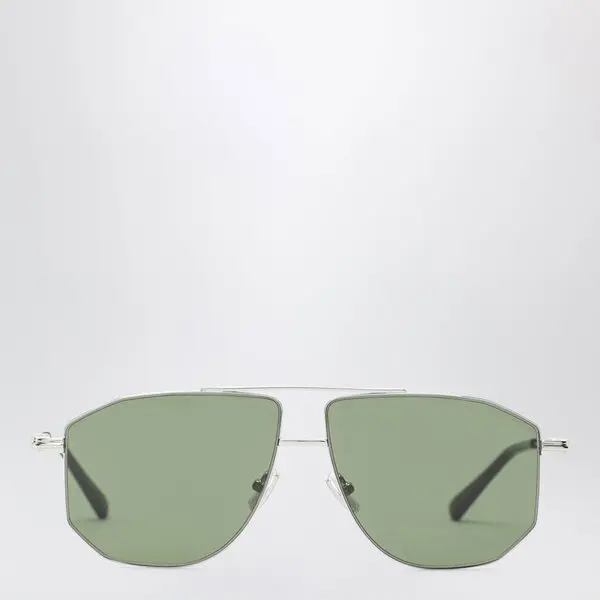 Bottega Veneta Silver-tone Sunglasses In Metal - Green