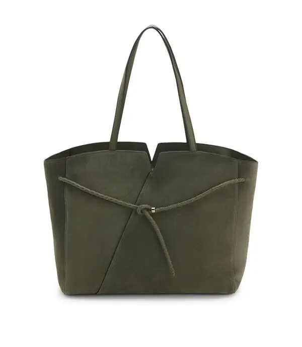 BOSS Revers Suede Tote Bag With Braided Belt - Dark Green