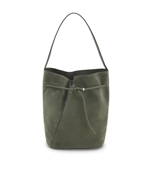 BOSS Revers Suede Bucket Bag With Braided Belt - Dark Green