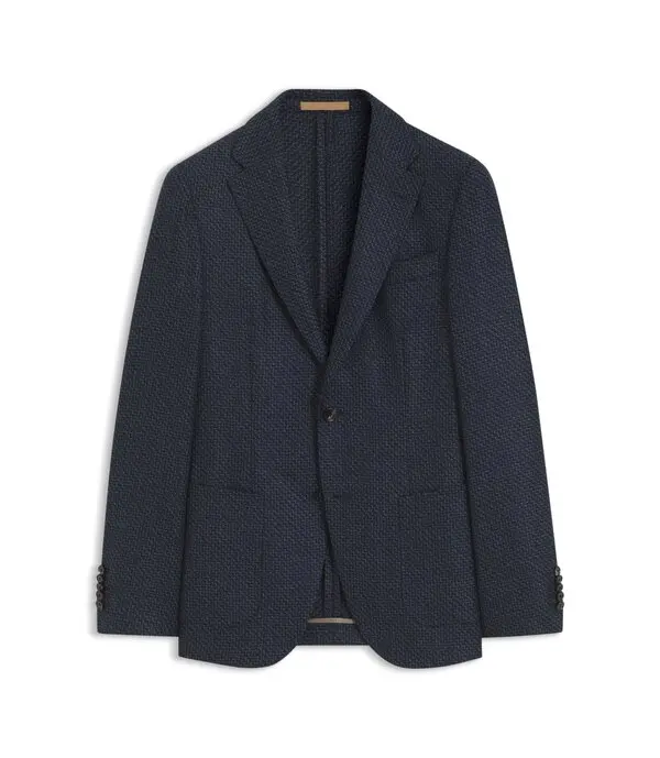 BOSS Slim-fit Jacket In Patterned Virgin Wool - Dark Blue