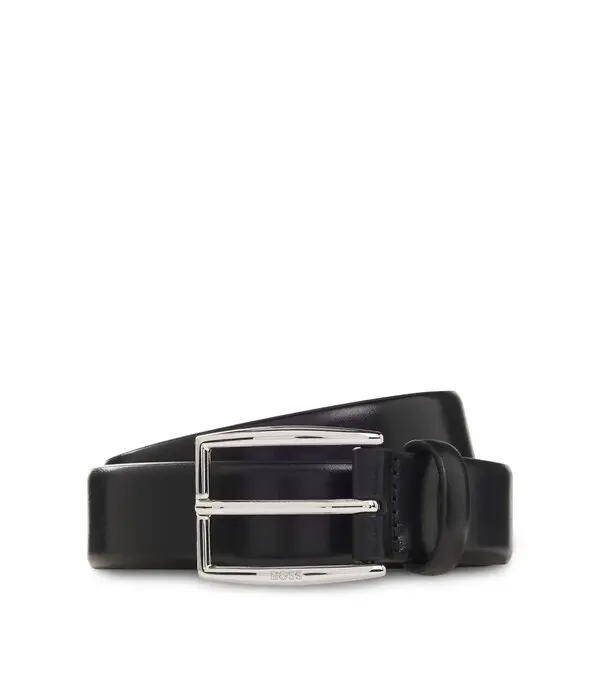 BOSS Leather Belt With Silver-tone Pin Buckle - Black
