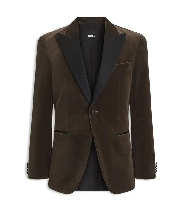 BOSS Slim-fit Tuxedo Jacket In Cotton Velvet - Light Brown